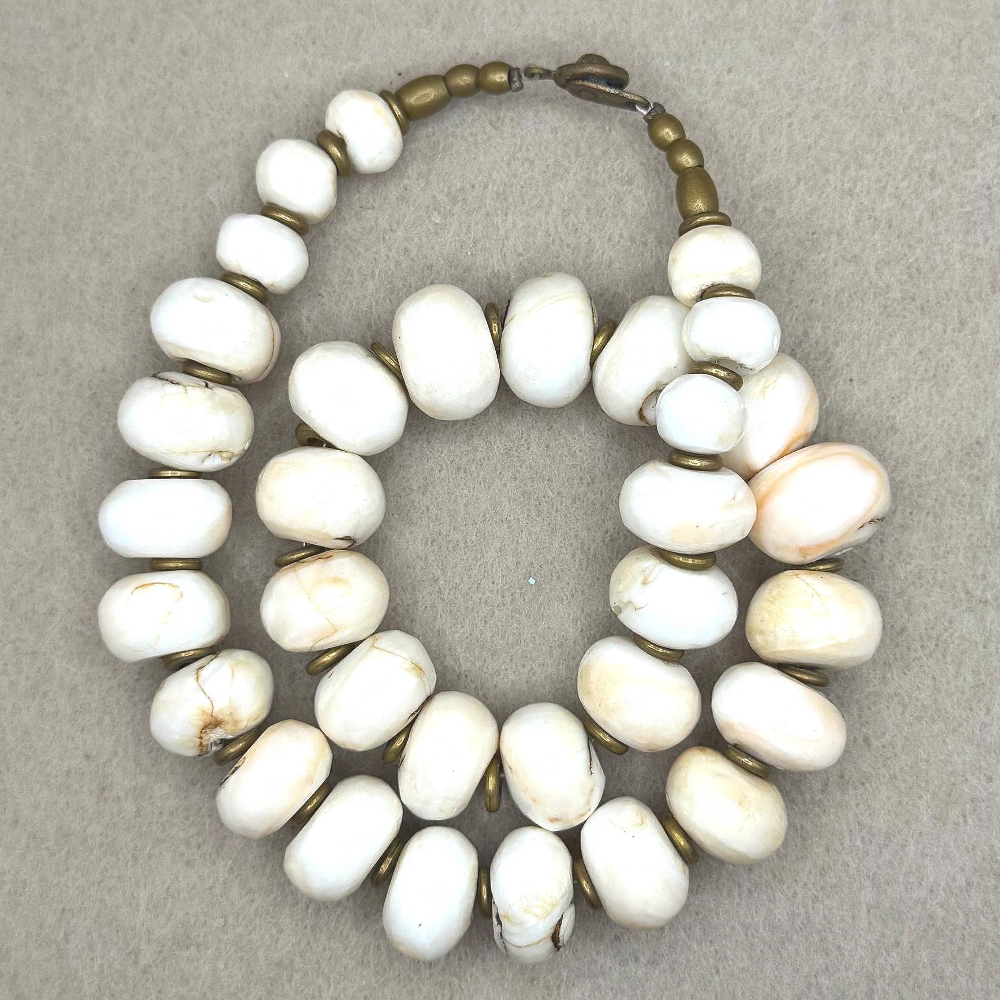 Vintage Naga Chank Shell Bead Necklace • Brass Bead Separators • 16 ...