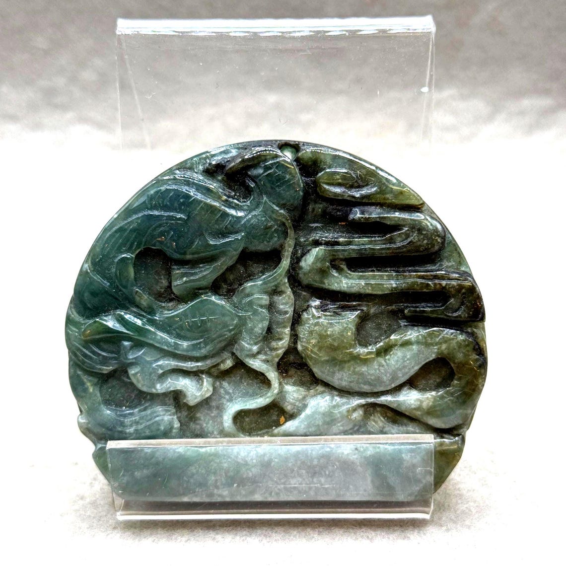 Vintage Chinese Spinach Jade Pendant Carved With Dragons & Snakes - Etsy