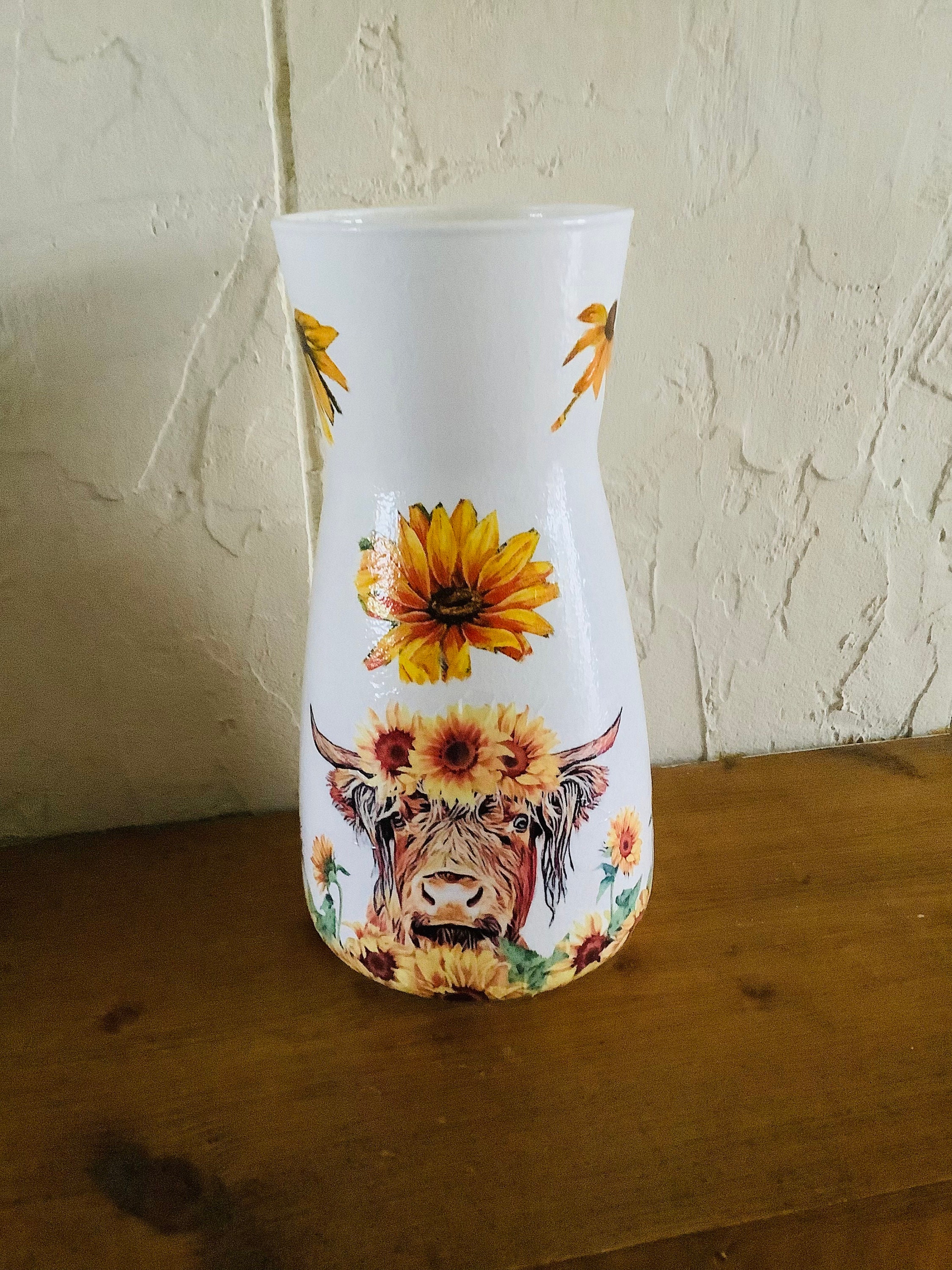 Decoupage Glass Vase Highland Cow Cattle Design - Etsy UK