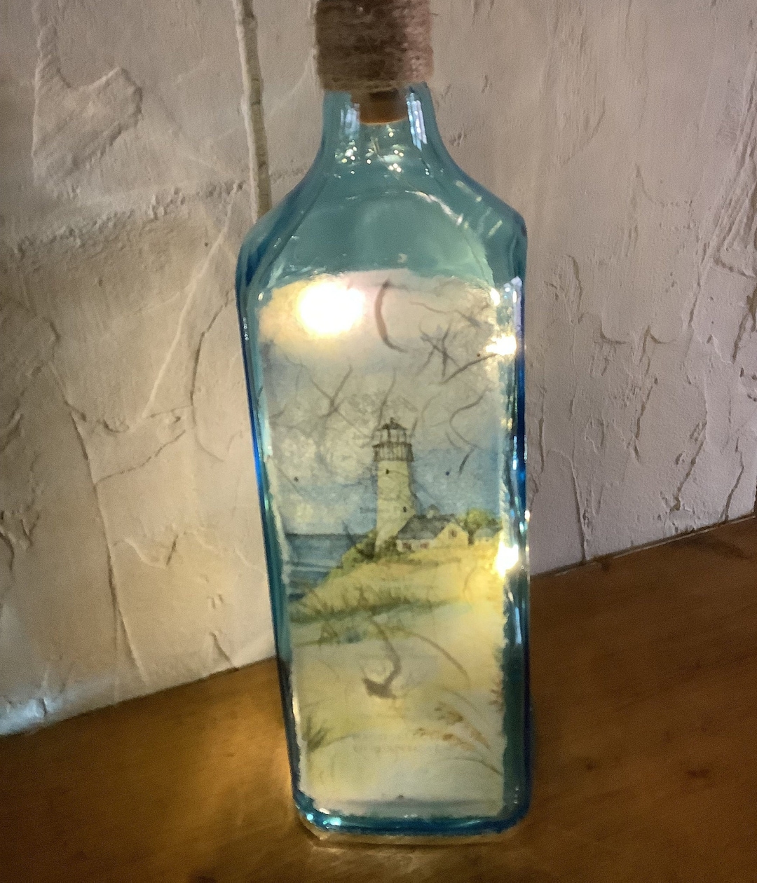 Light up Lighthouse Beach Scene Double Sided Bottle Nautical - Etsy