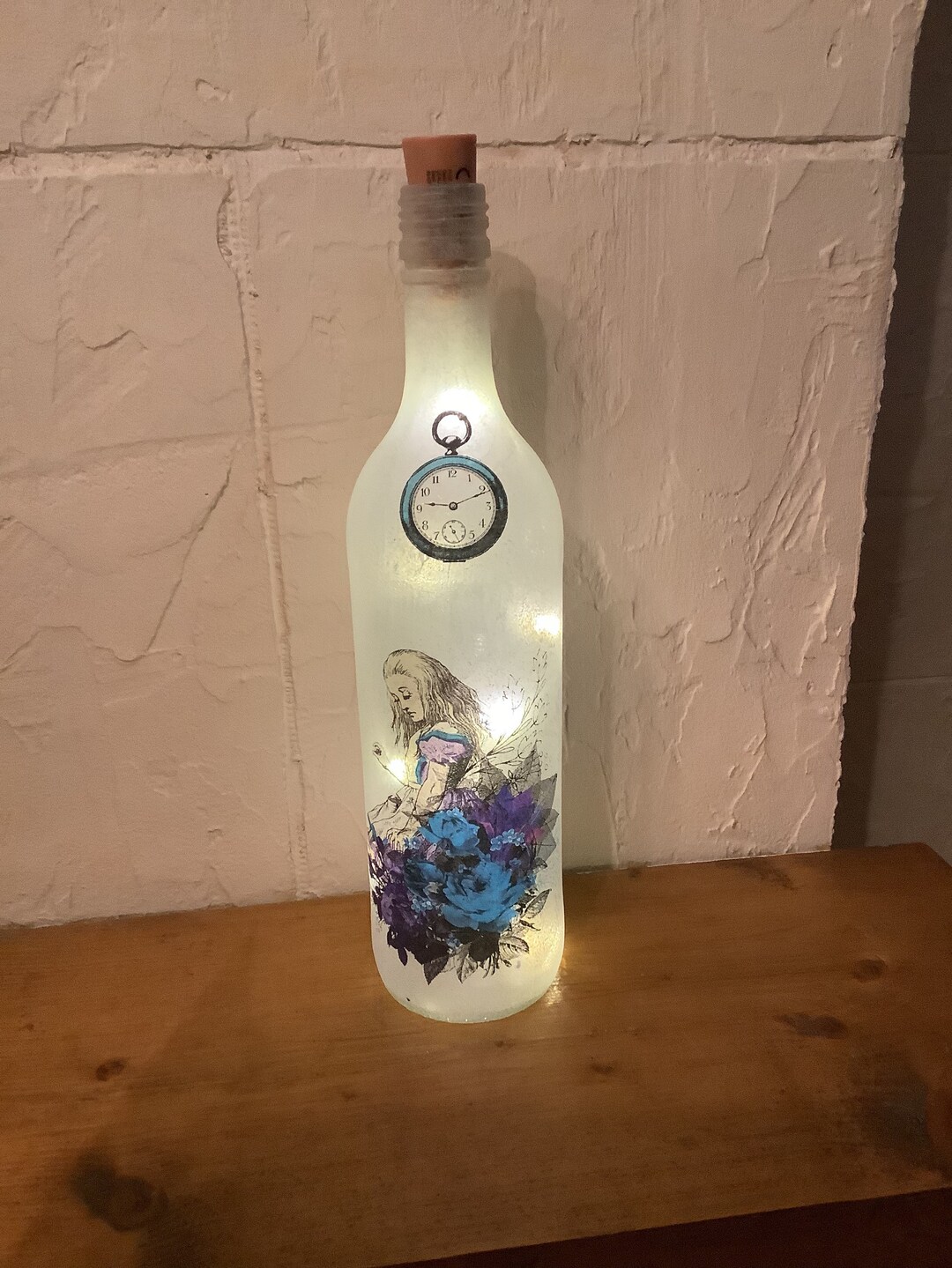 LED Light up Bottle Lamp Decoupaged Alice in Wonderland Design - Etsy UK