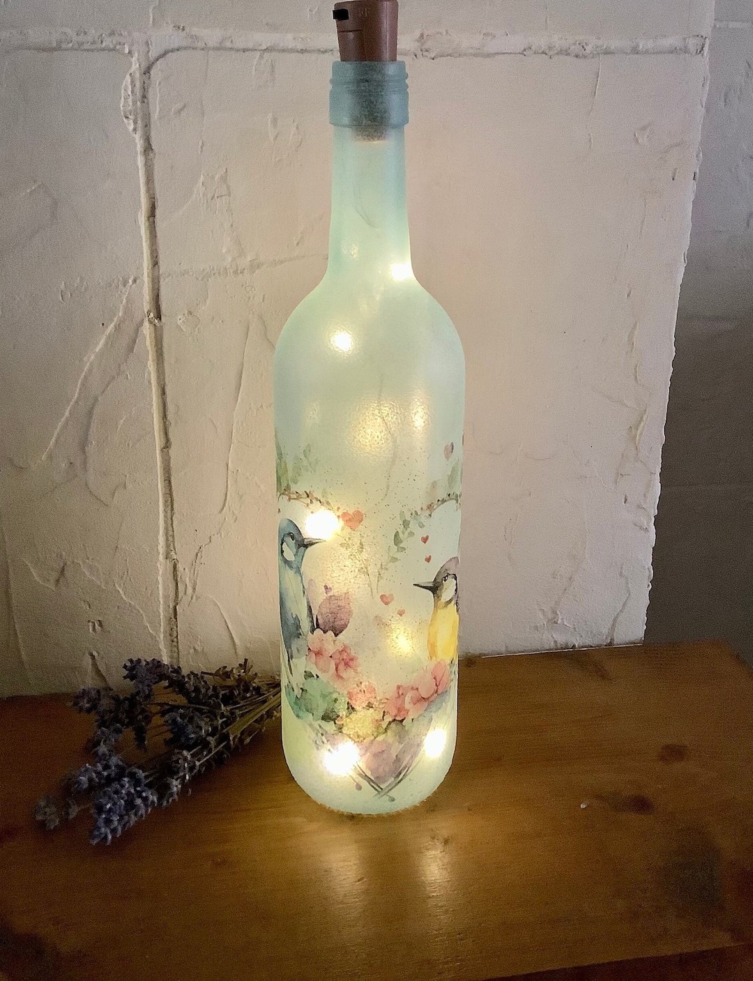 LED Light up Bottle Birds Heart Design - Etsy UK