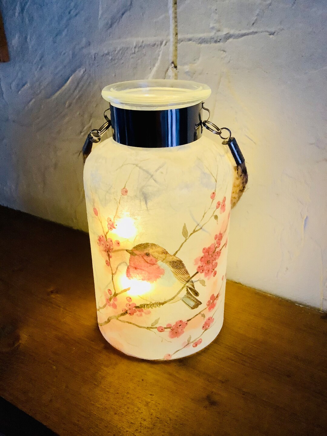 Robin Garden Bird Decoupaged Design Hurricane Lamp Lantern Light Up - Etsy