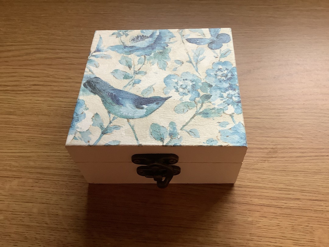Wooden Jewellery, Keepsake, Memory, Box. Blue Vintage Bird Design ...