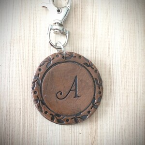 Personalized Monogram Keychain, Faux Leather Polymer Clay Keychain, Monogram Keyring, Initial ...