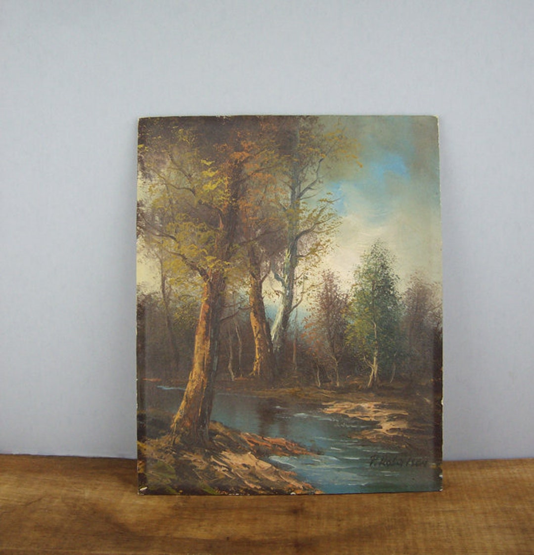 Vintage Landscape Oil Painting on Board Signed by Artist P - Etsy