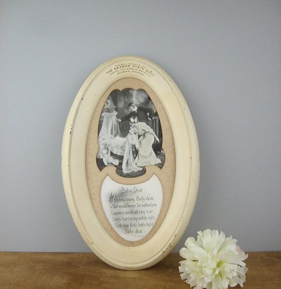 Antique Oval Metal Advertising Frame With Real Victorian Baby Photo and ...