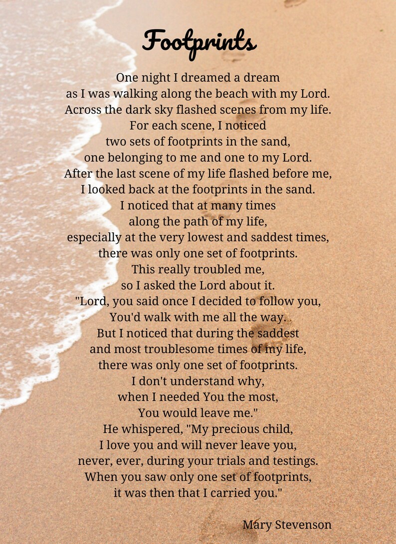 Footprints Christian Poem Religious Poem Digital Print - Etsy