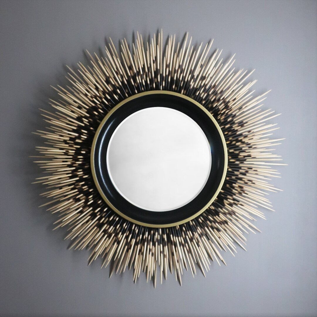 Porcupine Quill Mirror With Black Frame and Gold Accent 33 Inch - Etsy
