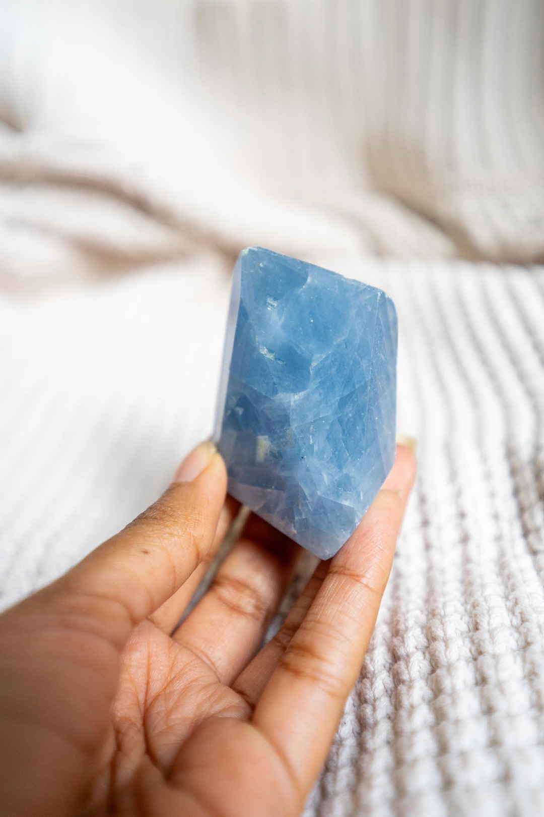 Celestite With Peridot Inclusions Freeform Soft Blue Crystal Unique ...