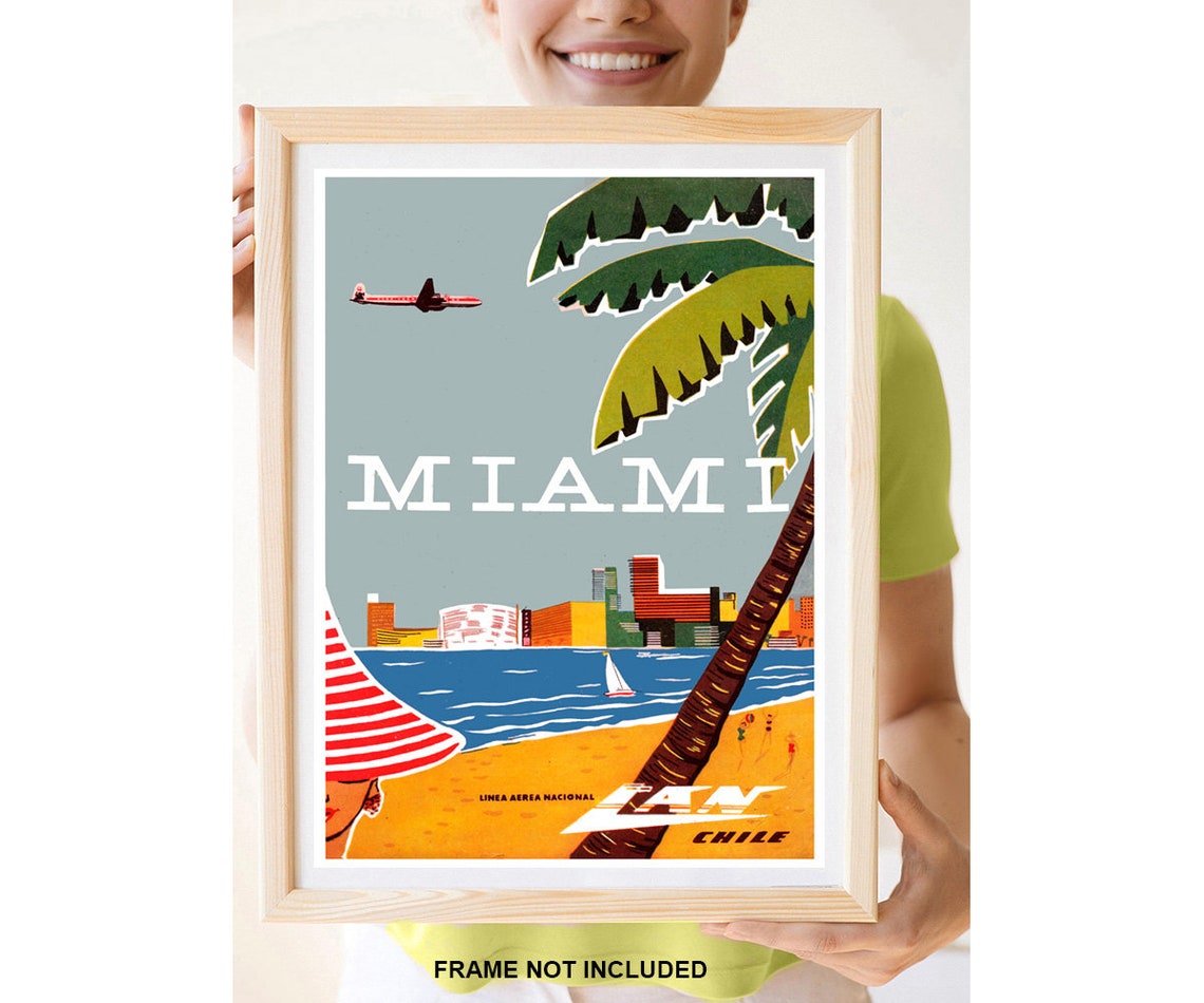 Reprint of a Vintage LAN Airline Travel Poster to Miami - Etsy
