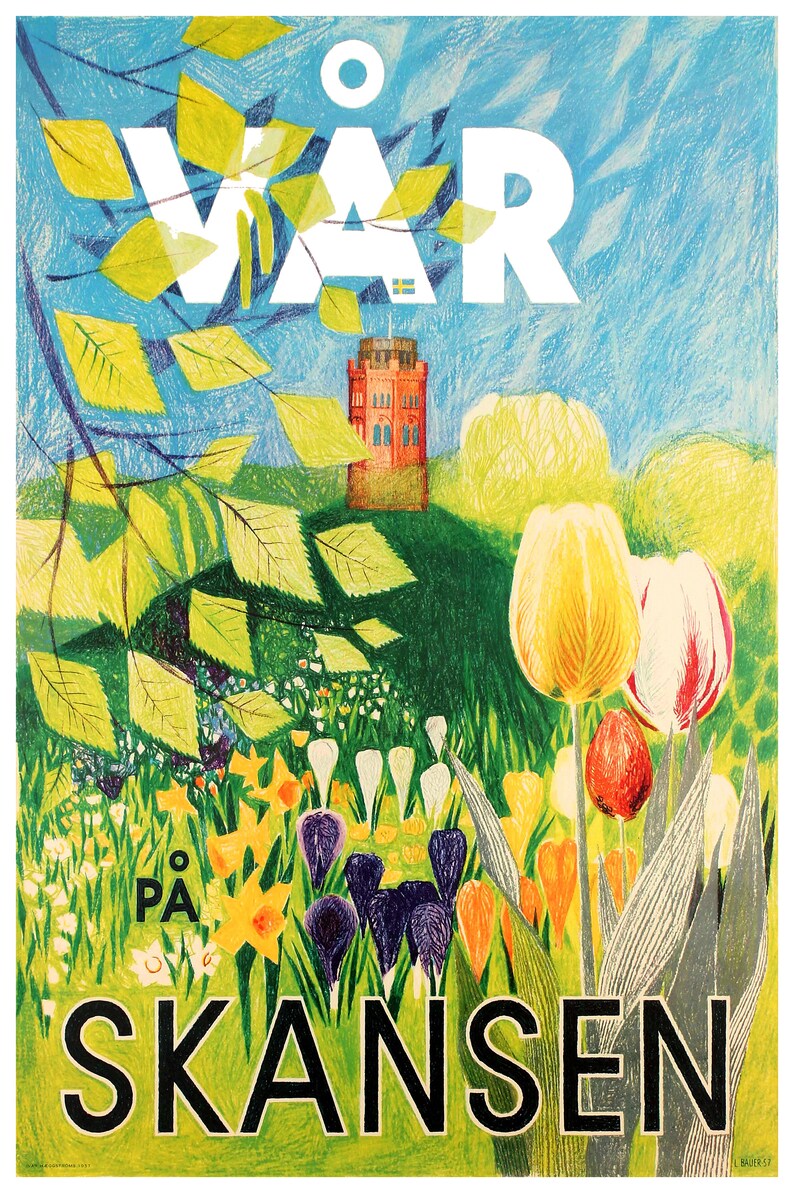 Reprint of a Vintage Travel Poster to Var Skansen Sweden | Etsy
