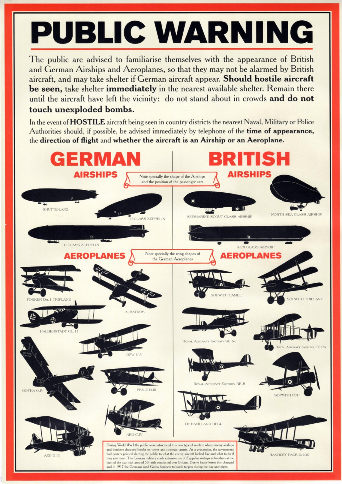 Reprint of a British WW1 Poster - PUBLIC WARNING! - Air-raid Precaution ...