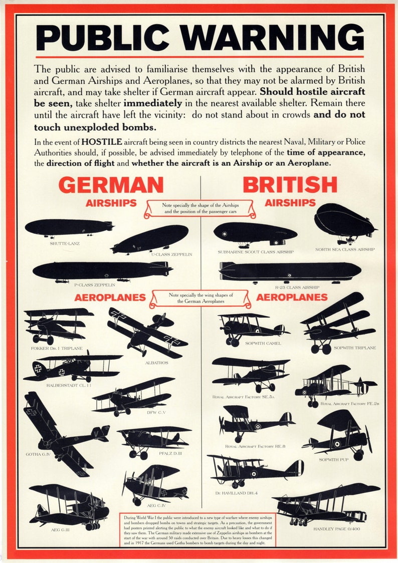 Reprint of a British WW1 Poster - PUBLIC WARNING! - Air-raid Precaution ...
