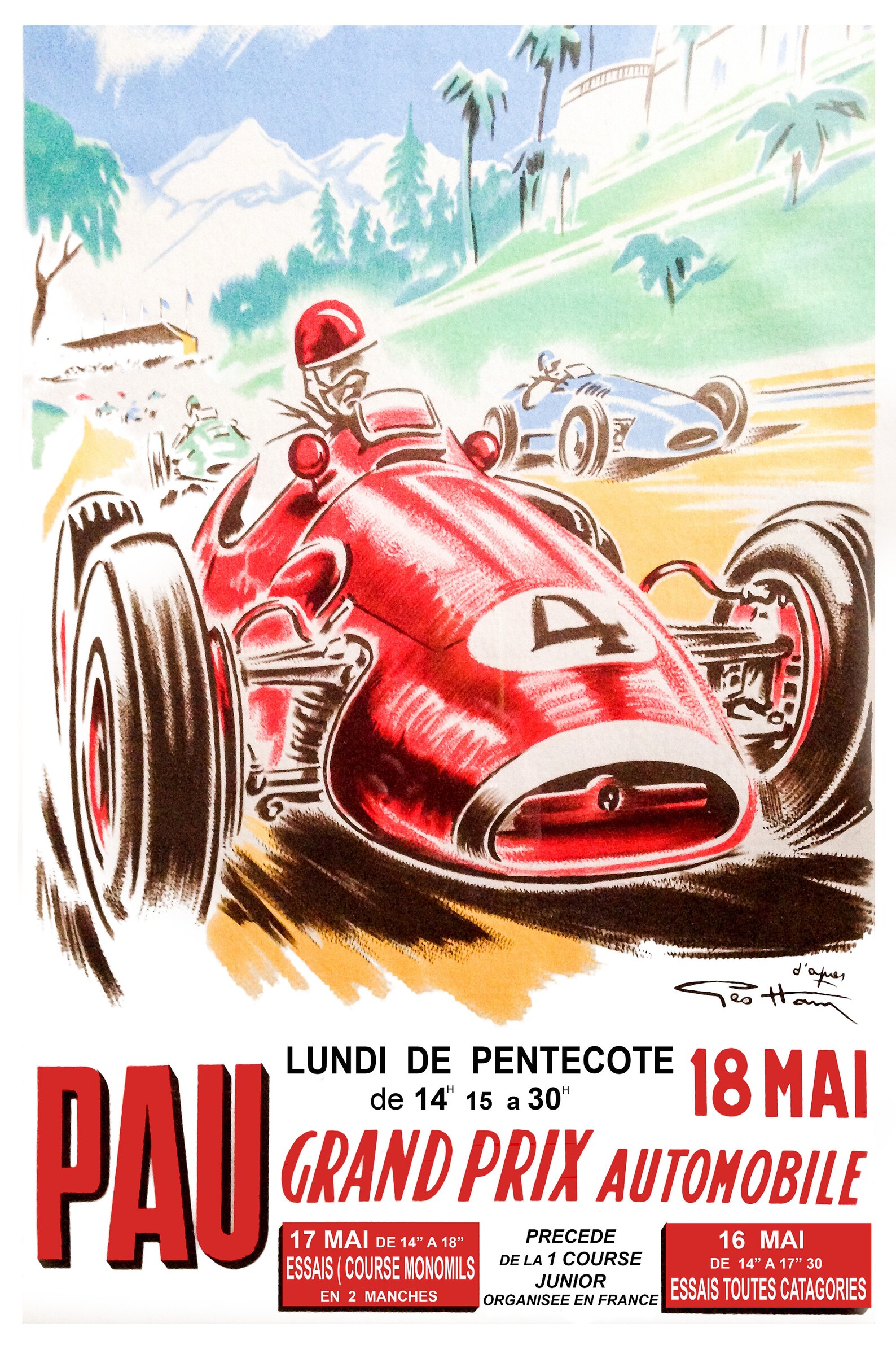 Reprint of a Vintage Pau Grand Prix Motor Racing Poster | Etsy
