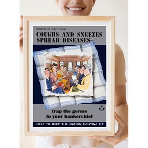 Reprint of a WWII Health Poster Coughs and Sneezes - Etsy