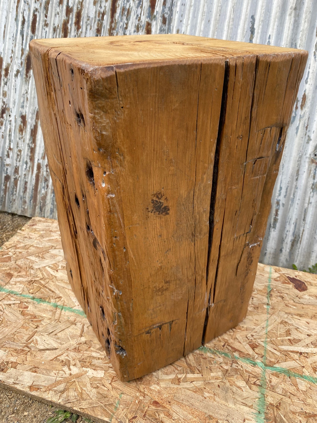 Distressed Rustic Decor, Barn Beam Side Table, Reclaimed Plant Stand ...