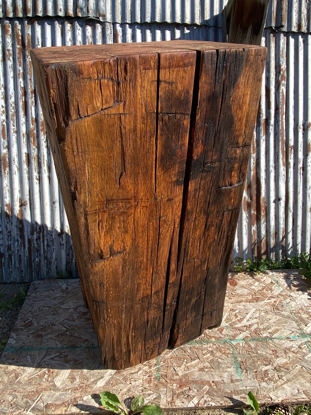 Distressed Rustic Decor, Barn Beam Side Table, Reclaimed Plant Stand ...