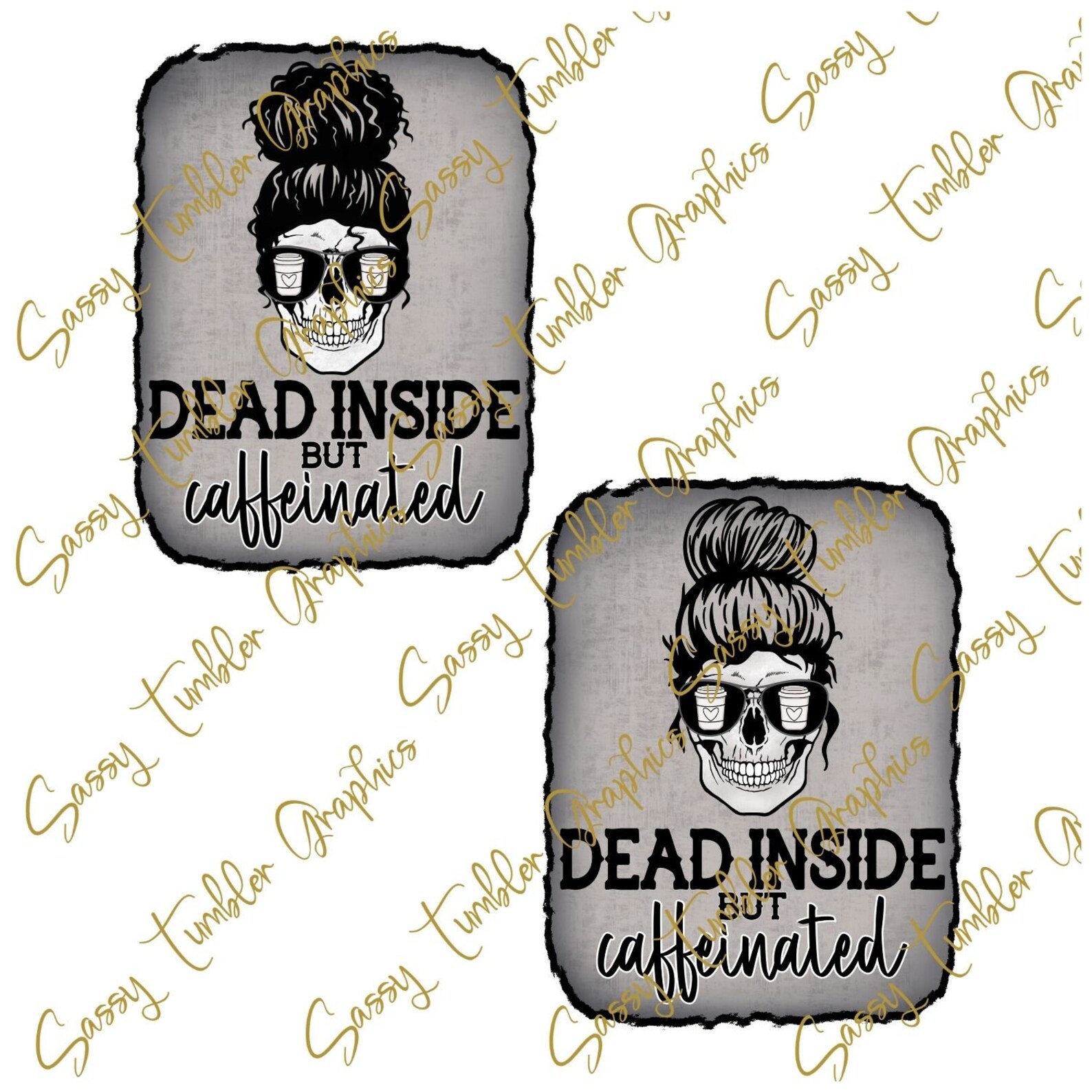 Caffeinated Messy Bun Skull PNG Coffee PNG Waterslide - Etsy