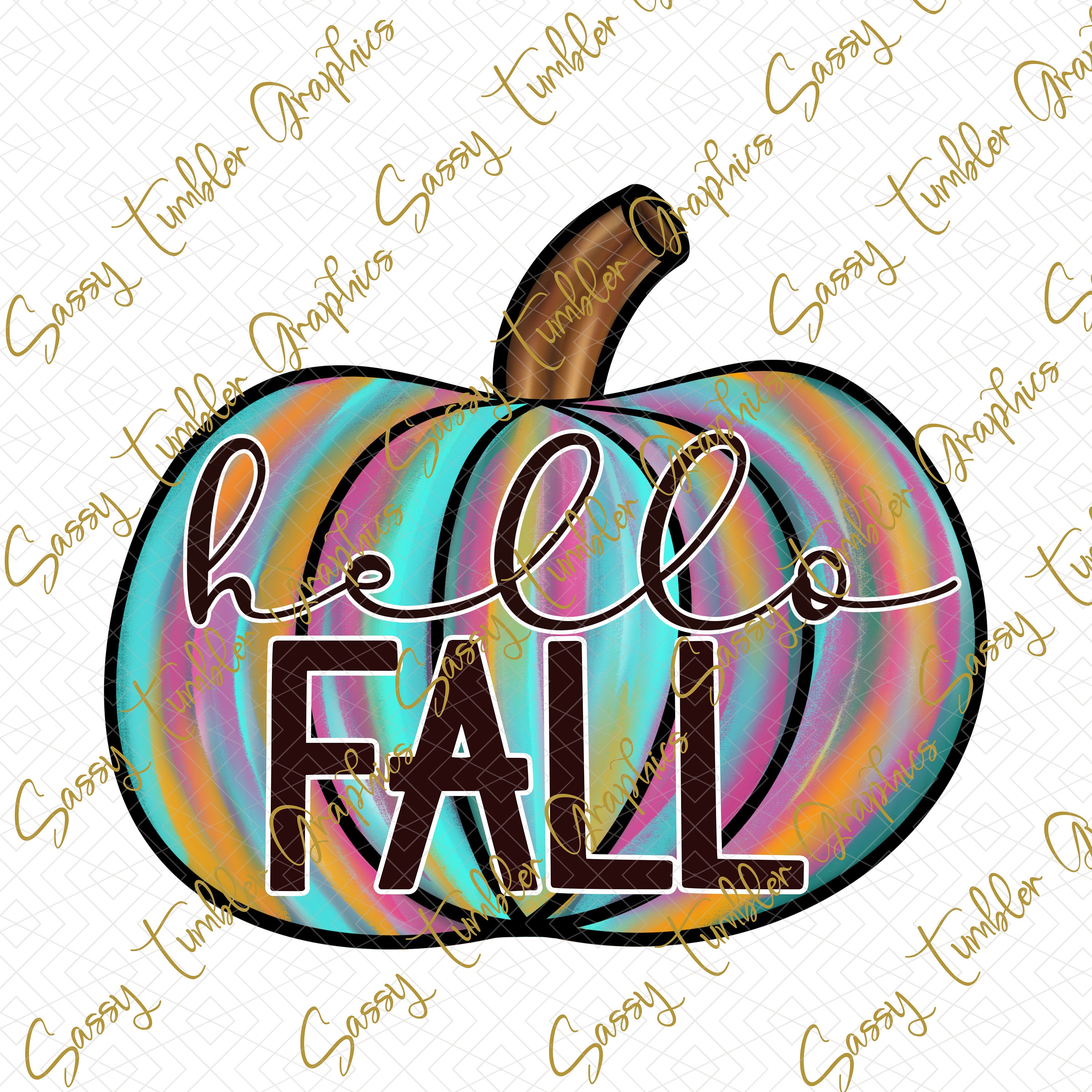 Hello Fall Watercolor PNG, Watercolor Pumpkin PNG, Waterslide Digital ...