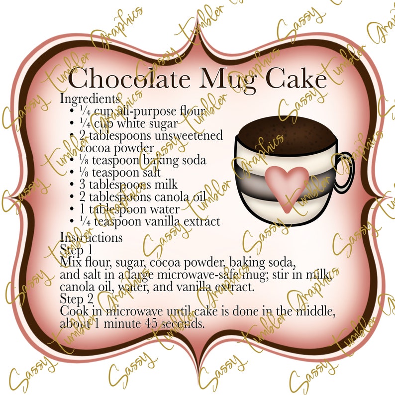 Chocolate Mug Cake Png, Printable Recipe, Sublimation Graphics, Tumbler ...