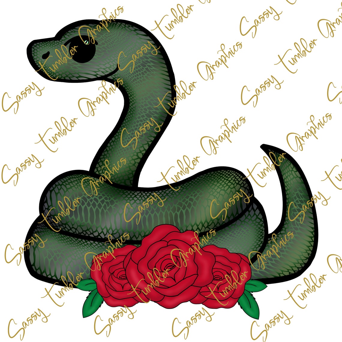 Snake and Roses Hand Drawn PNG, Waterslide Digital Graphics ...