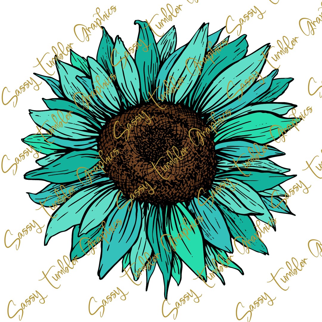Teal Sunflower PNG, Waterslide Digital Graphics, Sublimation Graphics ...