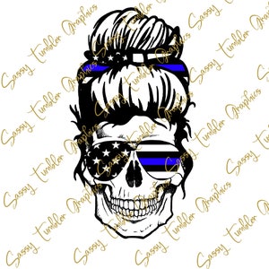 Blue Line Skull PNG Police Skull Waterslide Files | Etsy