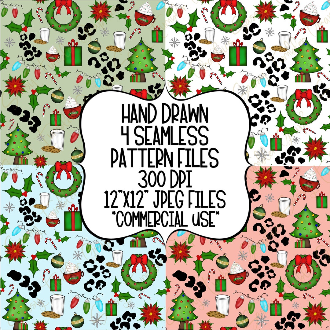 Hand Drawn Christmas Seamless Patterns, Digital Paper, Printable ...