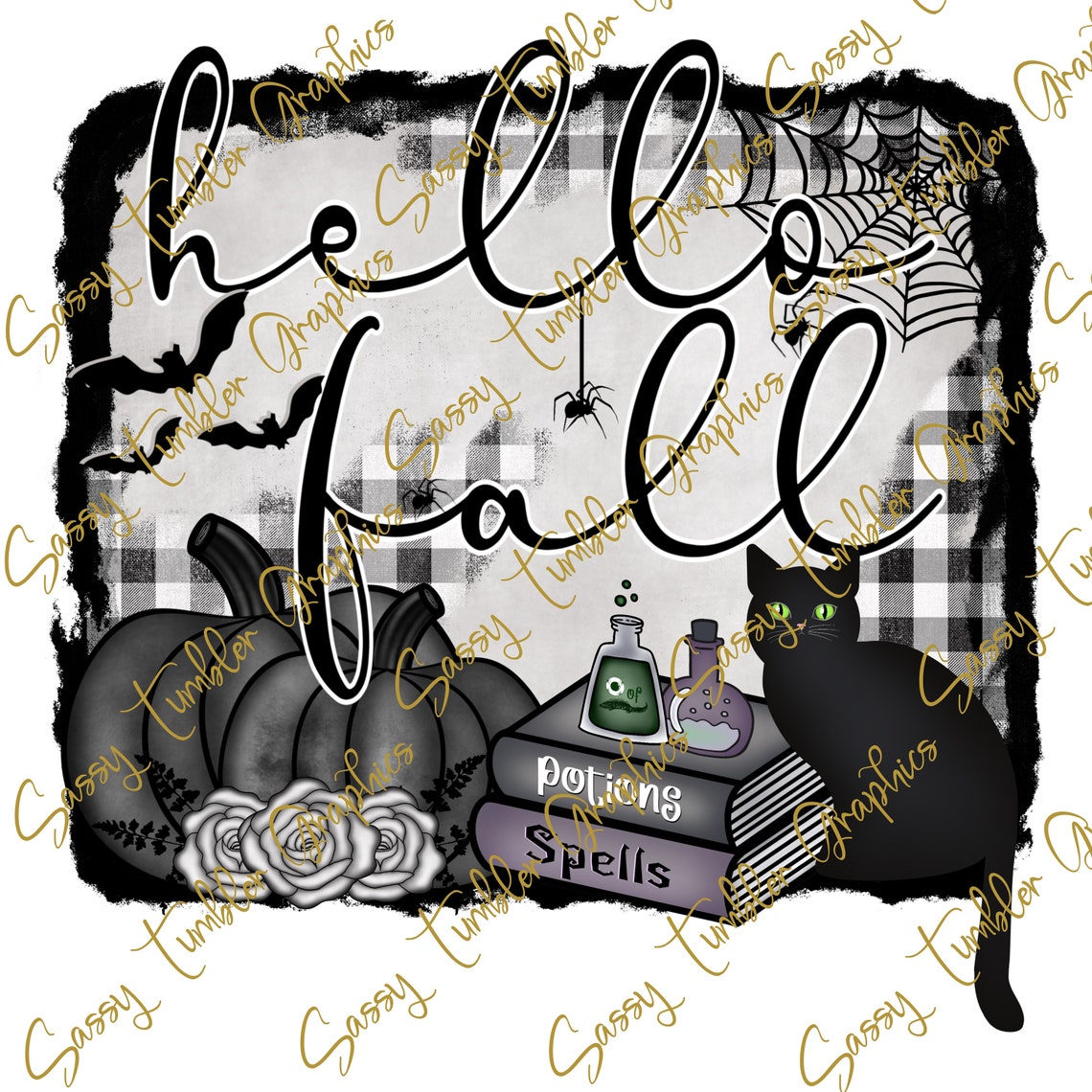 Black Hello Fall PNG Gothic Fall Png Fall Png Waterslide - Etsy