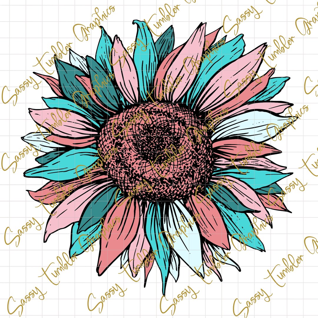 Pink and Teal Sunflower PNG, Waterslide Digital Graphics, Sublimation ...