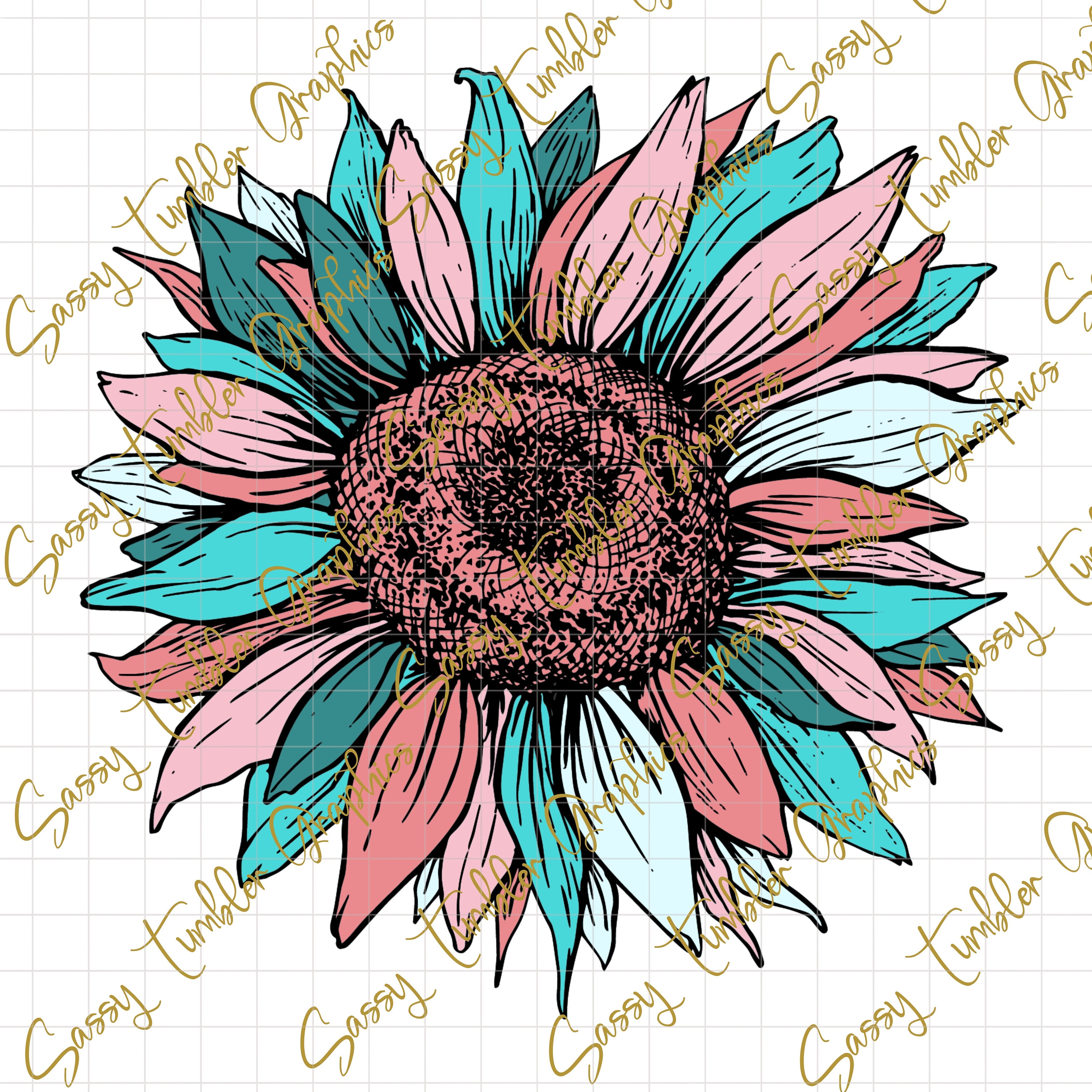 Pink and Teal Sunflower PNG Waterslide Digital Graphics - Etsy