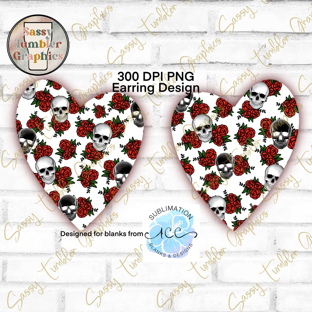 Heart Skull and Roses Earring Design PNG, Valentine Earrings PNG ...