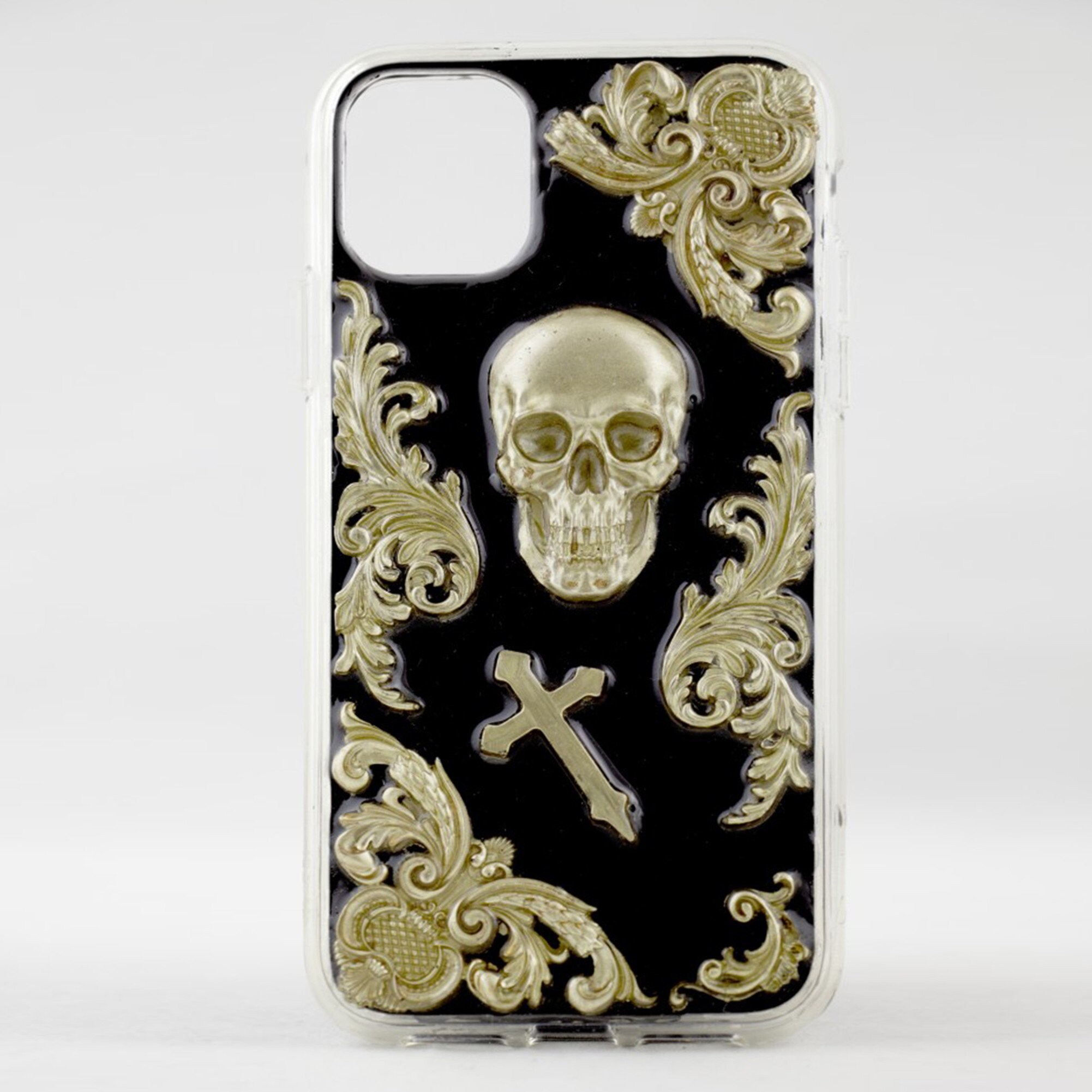 ONLY ONE LEFT! New Punk Goth 3d Black & Gold Skull Cross Resin Case ...
