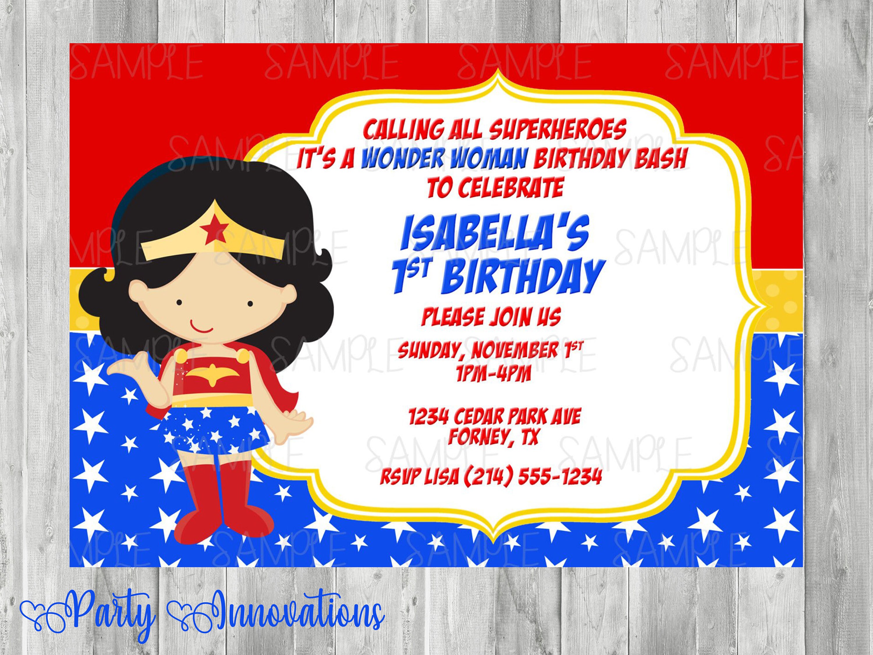 Wonder Woman Birthday Party Invitations