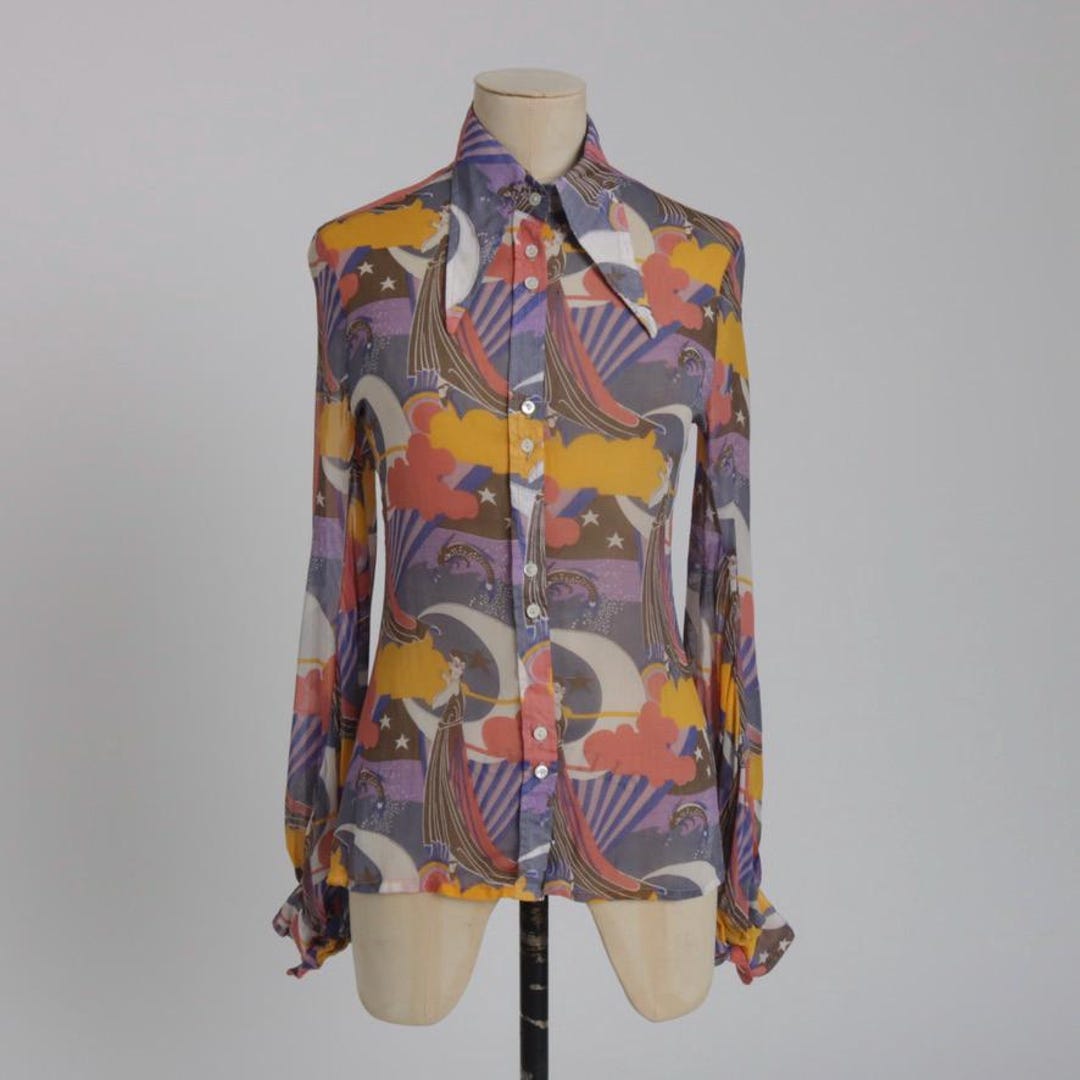 Vintage 1970s Original Jeff Banks Novelty Print Blouse With Balloon ...