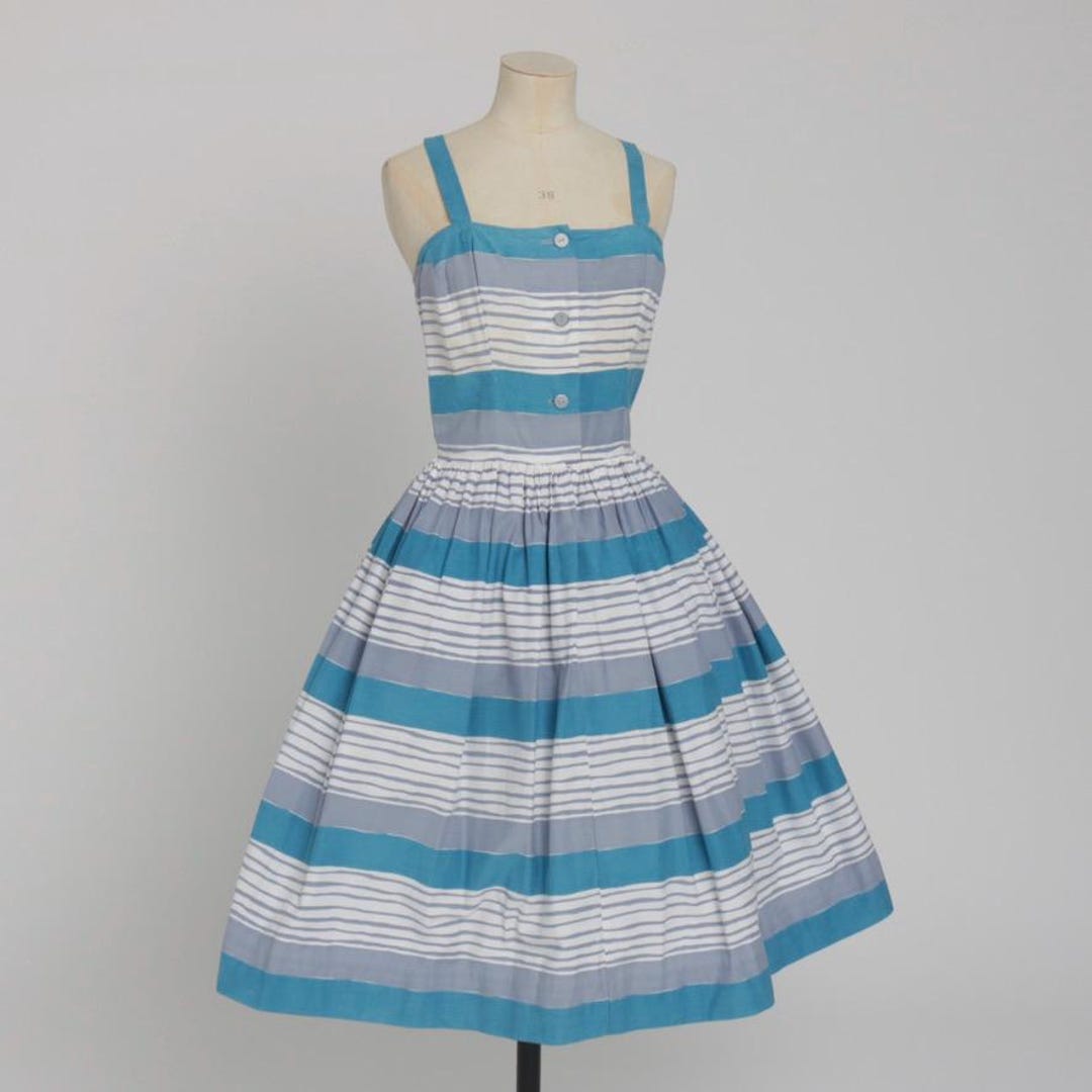 Vintage 1950s Original Blue and Grey Horrockses Fashions Cotton Dress 6 ...