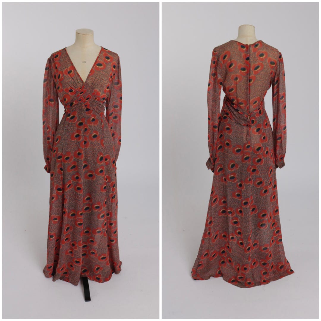 Vintage 1970s Original Jeff Banks Novelty Poppy Print Chiffon Dress ...