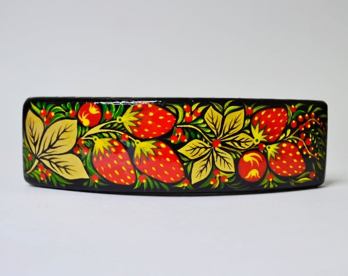 Hair Barrette Wooden Hand Painted Hair Clip Handmade Russian Folk Style ...