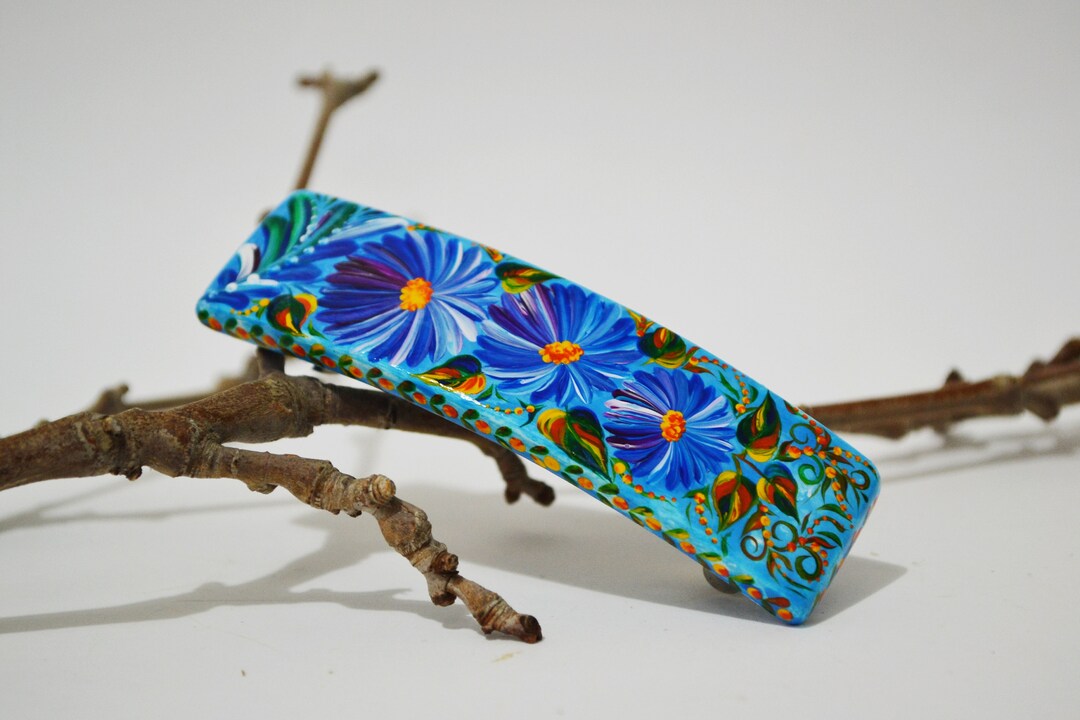 Hair Barrette Hand Painted Wooden Hair Clip Painted Russian Folk Style ...