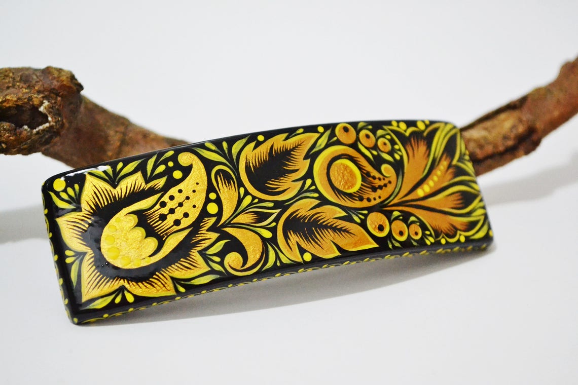 Hair Barrette Wooden Hand Painted Handmade Hair Clip Russian - Etsy