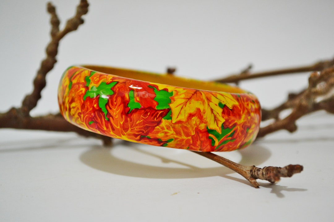 Bracelet Hand Painted Wooden Bangle Hand Painted autumn Motive.made to ...
