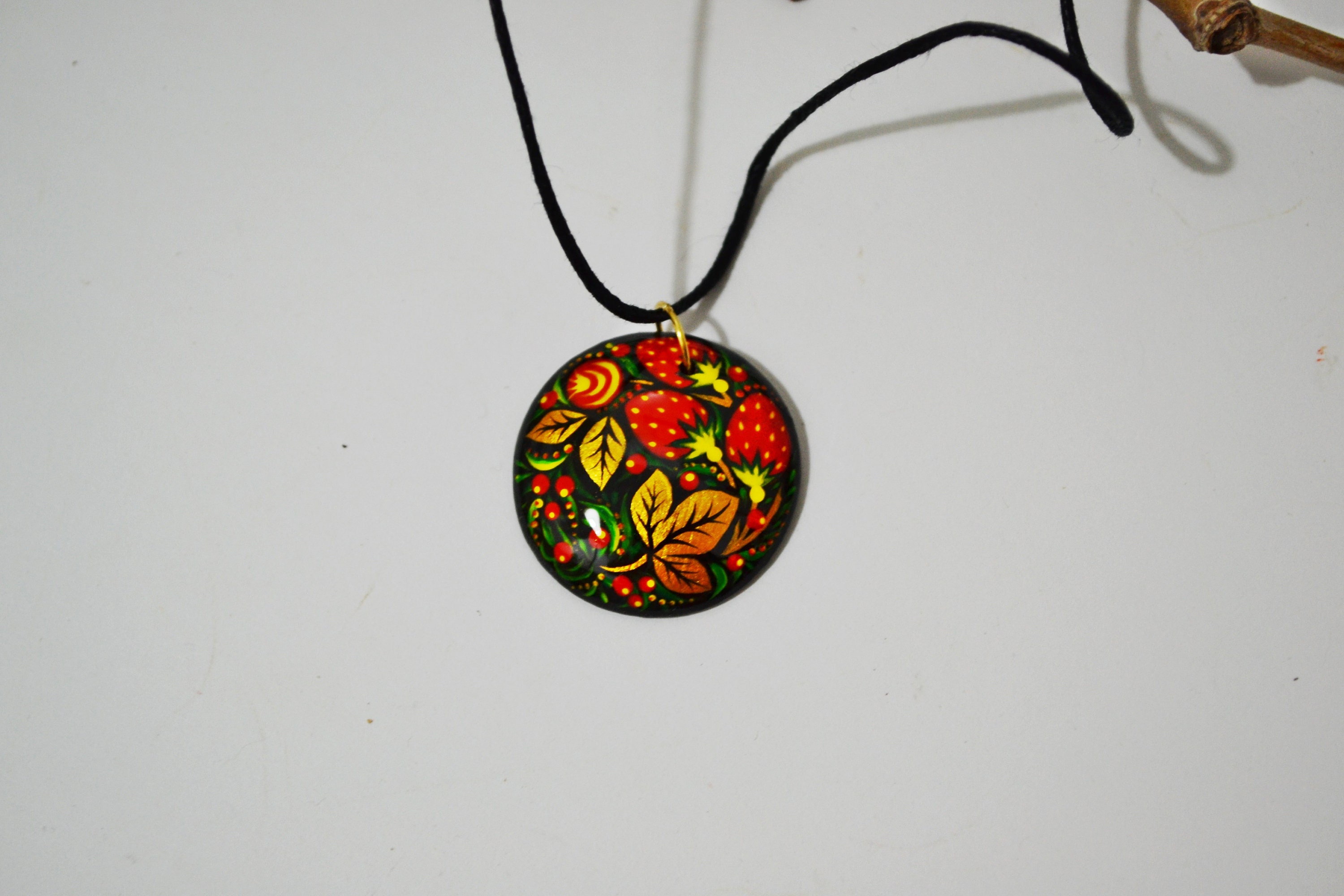 Pendant Wooden Hand Painted Handmade Painted Necklace | Etsy