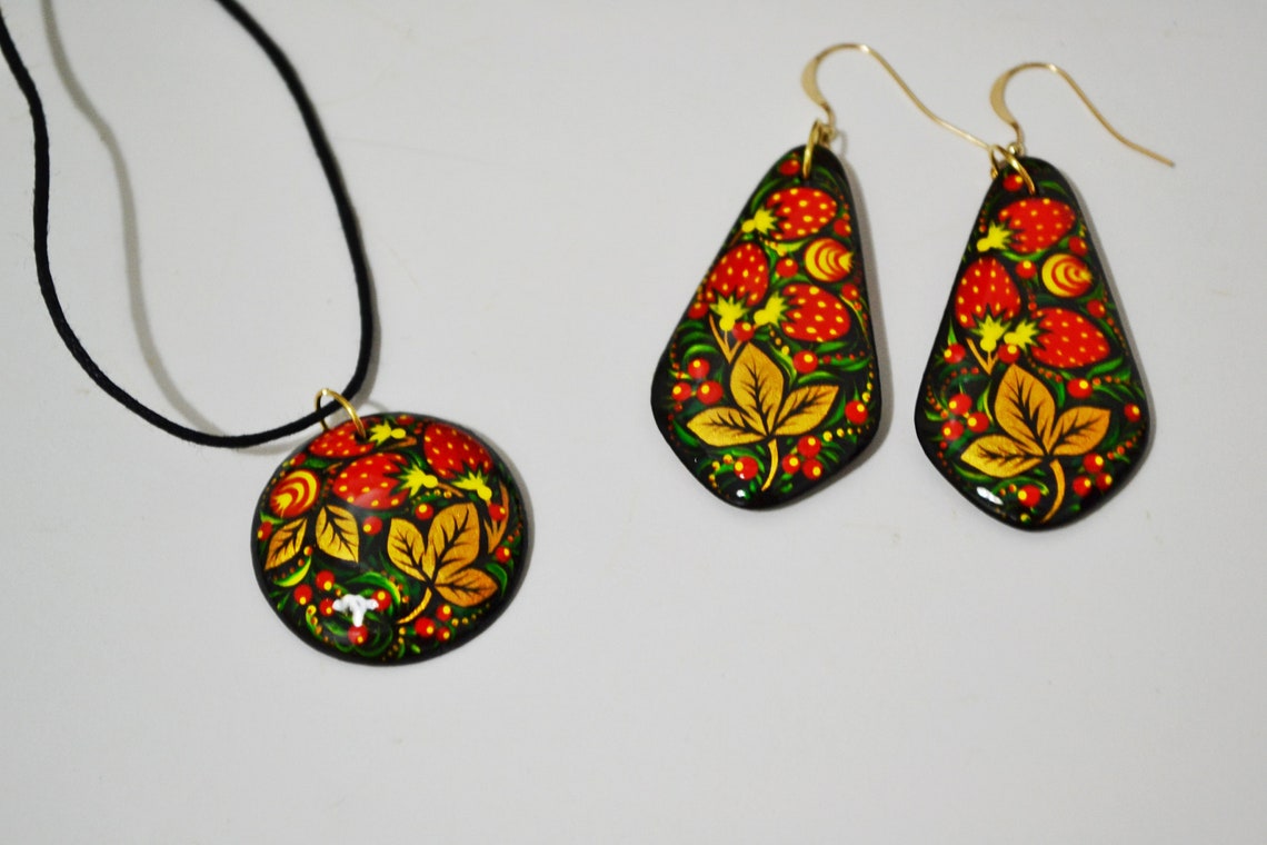 Pendant Wooden Hand Painted Handmade Painted Necklace - Etsy