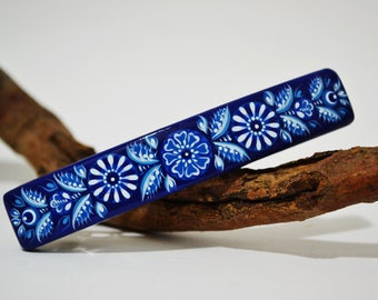 Hair Barrette Wooden Hand Painted Hair Clip Handmade Russian Folk Style ...