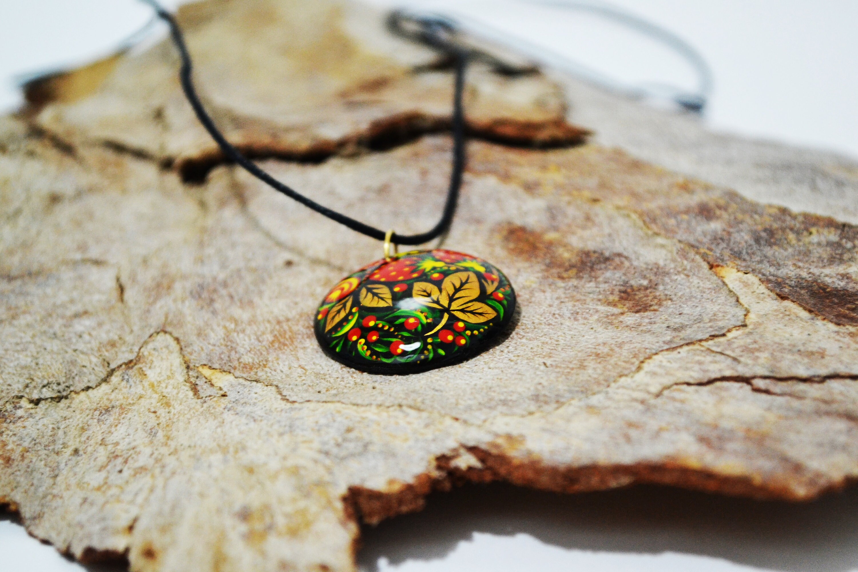 Pendant Wooden Hand Painted Handmade Painted Necklace | Etsy