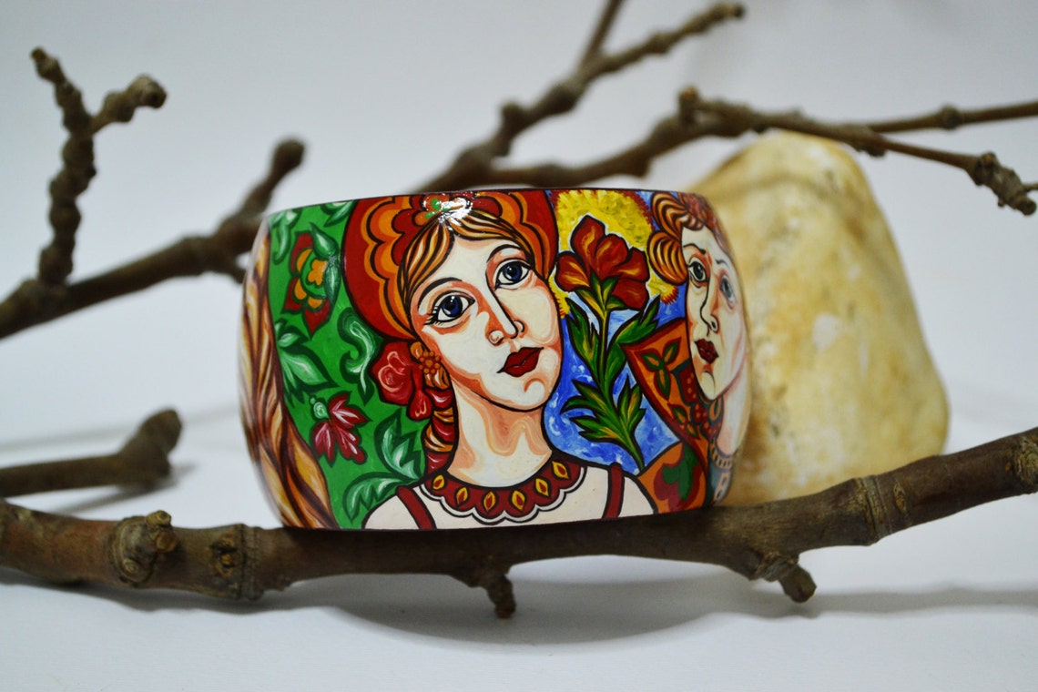 Bracelet Wooden Hand painted Bangle Hand painted Beauty | Etsy