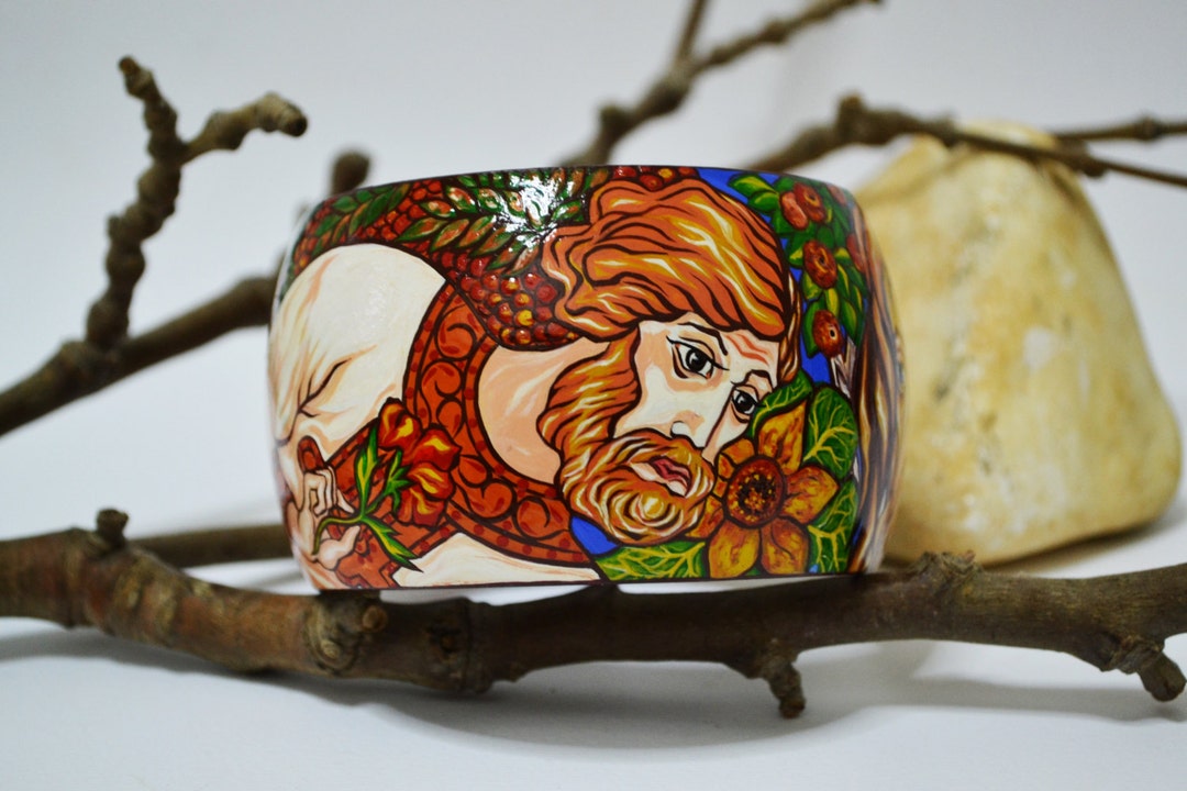 Bracelet Wooden Hand Painted Bangle Hand Painted beauty and the Beast ...