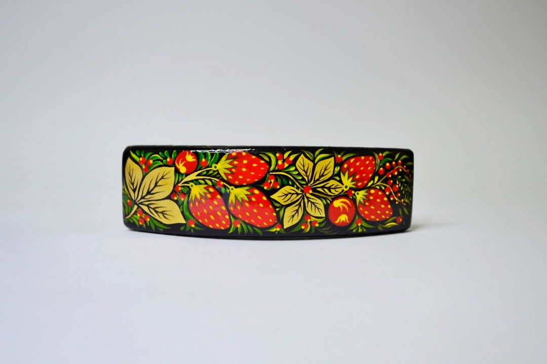 Hair Barrette Wooden Hand Painted Hair Clip Handmade Russian Folk Style ...