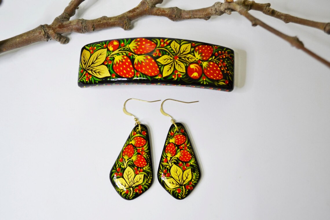 Hair Barrette Wooden Hand Painted Hair Clip Handmade Russian - Etsy